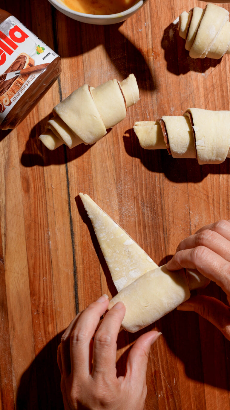 3-Ingredient Nutella Puff Pastry Croissants - Chasing Cravings